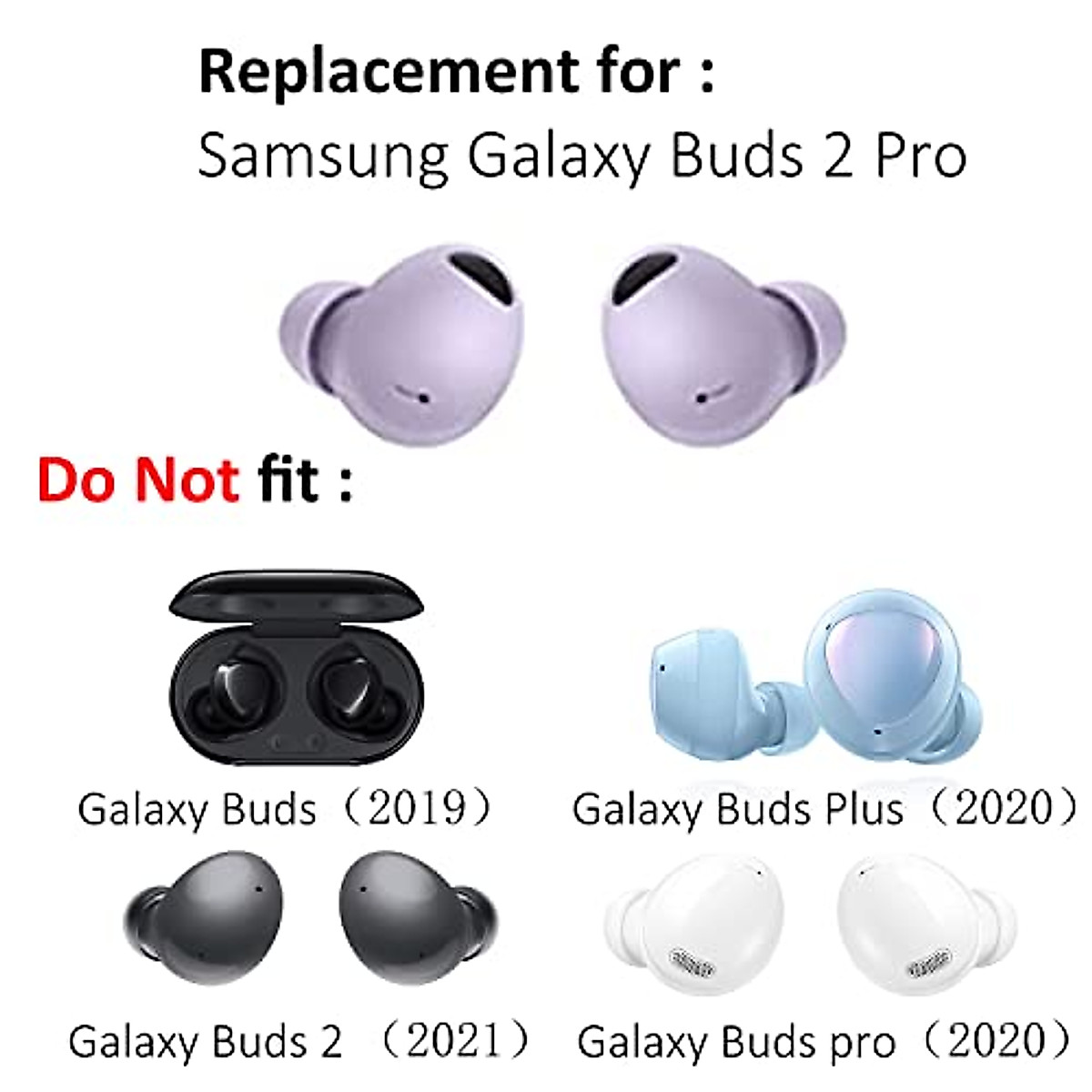 Replacement Earbuds Tips Silicone Eartips for Samsung Galaxy Buds 2 Pro Headphones Fit in Case Buds Tips,6 Pairs (Graphite)