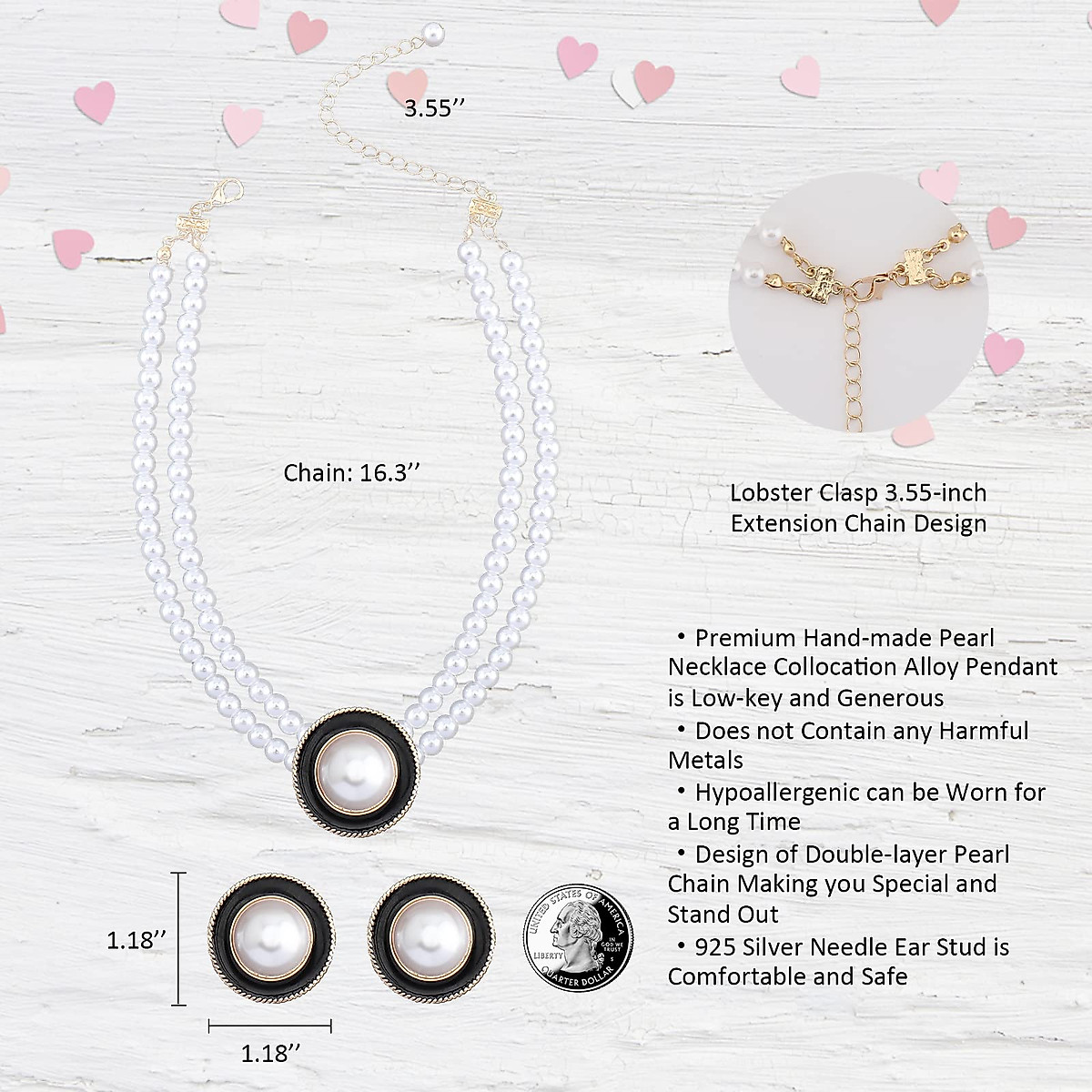 Sisslia Black and White Necklace Jewelry Sets for Women Pearl Necklace and Earring Set Pearl Jewelry Set for Women Black and White Necklaces Set for Women black pearl jewelry set