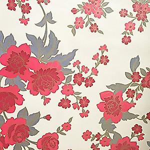 Moyishi Vintage Floral Flower Paper Peel & Stick Shelf Liner Dresser Drawer Sticker 17.7''x78.7'' (Red)