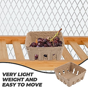 GANAZONO Bushel Basket 50pcs Square Paper Berry Basket Pulp Fiber Produce Vented Container Holder Box Fruit Tray for Fruit Vegetable Farmer Market Grocery Packaging Desktop Stand