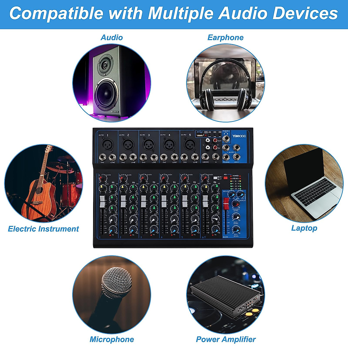 4/7 Channel Professional Powered Mixer Power Mixing Live Studio Audio Sound DJ-Mixer Mixing Console with USB slot (7 Channel)