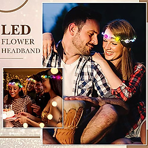 30 Pcs LED Flower Crown LED Flower Wreath Headband Multicolor Light up Headband Lighted Head Band Crown LED Hair Accessories Luminous Floral Headpiece Flower Headdress for Women Girls Wedding Party