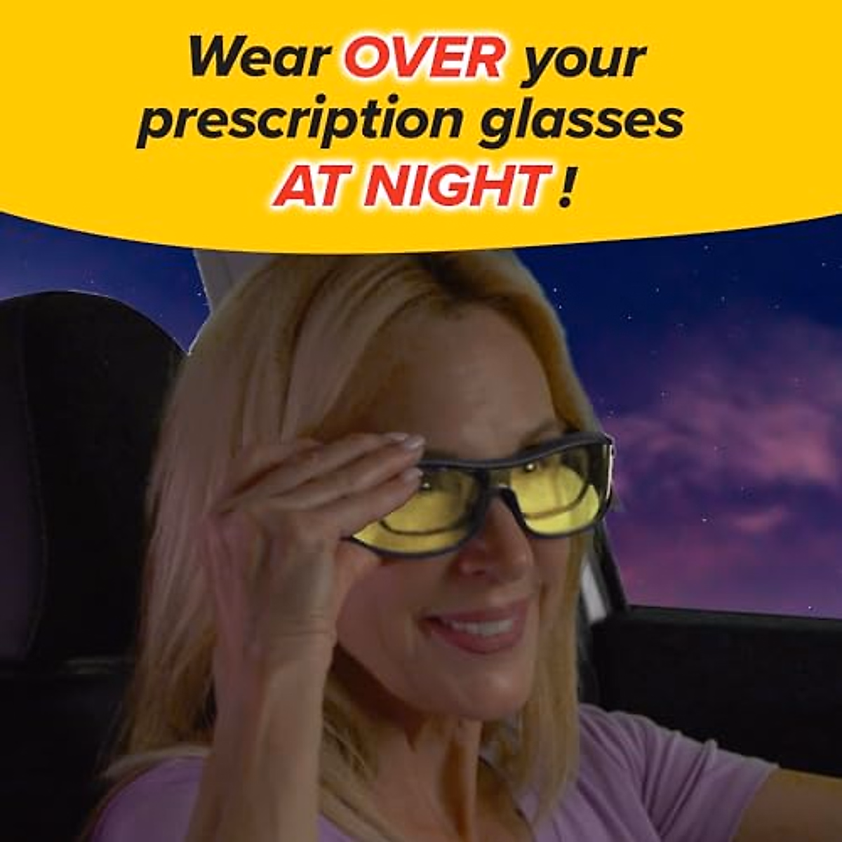 BattleVision Night Vision Wraparounds Green Night Driving Glasses, AS-SEEN-ON-TV, Fits Over Your Prescription Eyeglasses and Reading, See Clearer, Anti-Glare, Reduces Glare from Headlights, Unisex