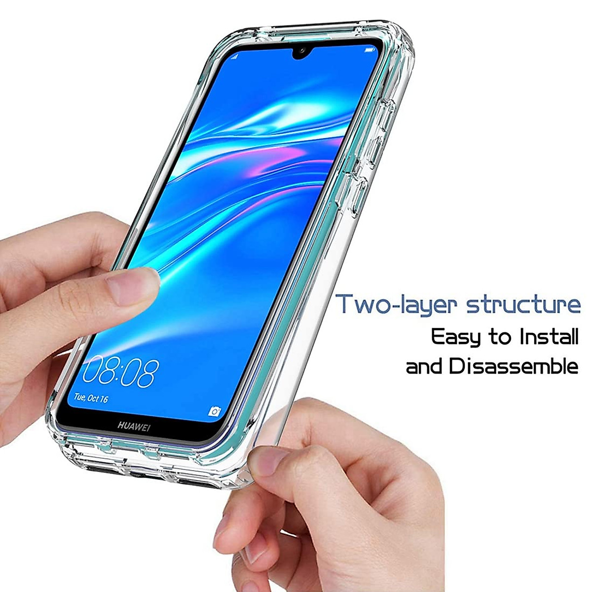 Vavies Compatible with Y7 2019/Y7 Prime 2019 Case, Dub-LX1 Case with Tempered Glass Screen Protector, Full Body Shockproof Clear Flexible Protective Cover Cases for Huawei Y7 Prime 2019 (Clear)