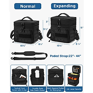 RalChyez Tactical Lunch Box for Men, Large Insulated Lunch Bag Expandable Double Deck Cooler Leakproof Waterproof Lunch Pail for Adult Women Work Office Shifts Picnic Travel Black