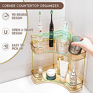 Ghtlves 2-Tier Corner Bathroom Counter Organizer, Gold, Metal