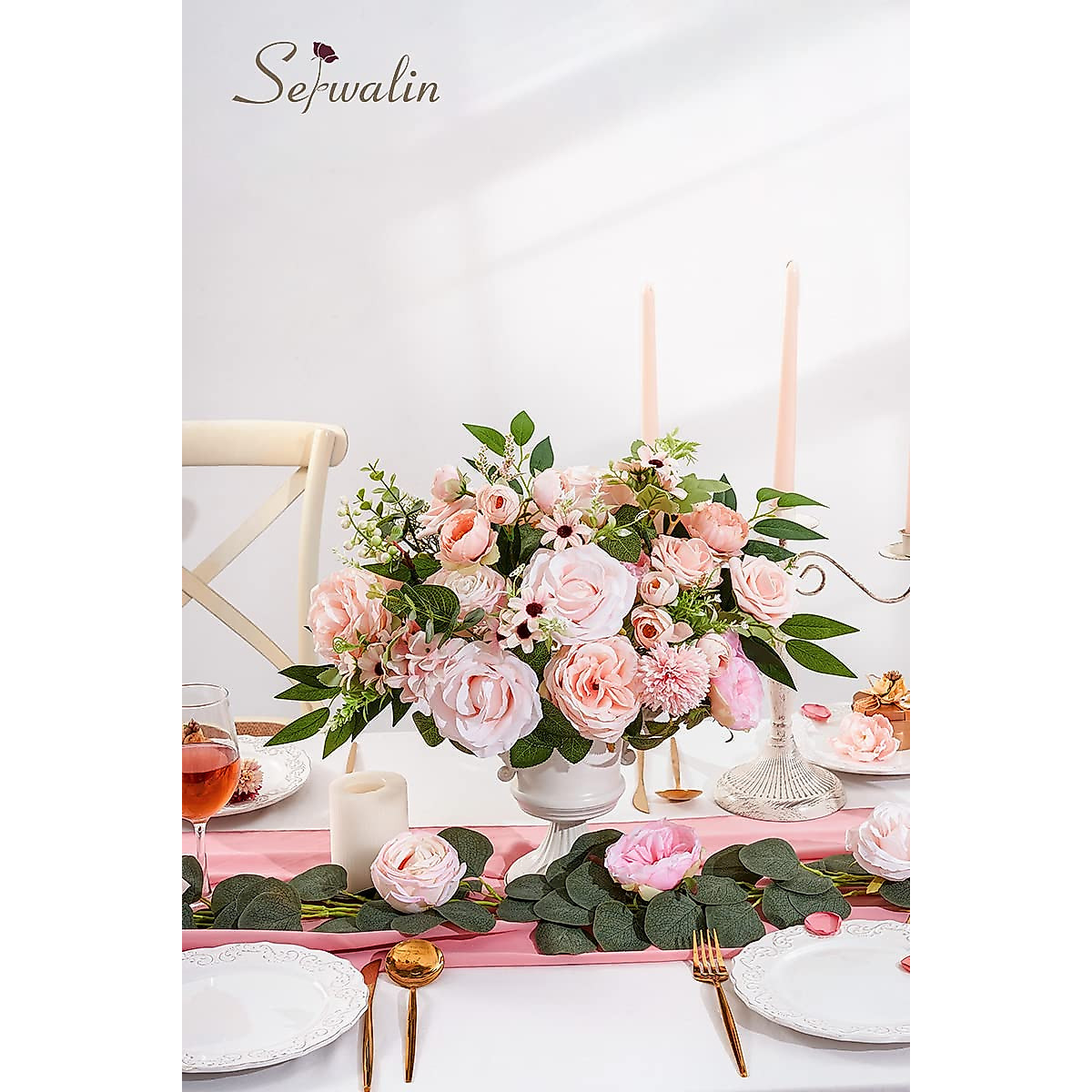 Serwalin Artificial Flowers Pink Wedding Flowers Silk Flowers with Stems Fake Cake Flowers for Wedding Bouquets Centerpieces Spring Decor Baby Shower Decoration