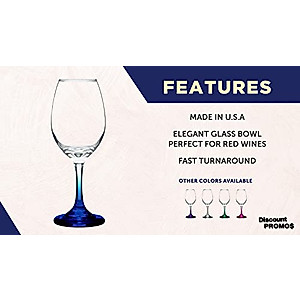 DISCOUNT PROMOS Rioja Wine Glasses with Stem 10 oz. Set of 10, Bulk Pack - Color Bottom, Perfect for Wedding, Party Favors, Birthday, Bridal Shower Gifts - Blue