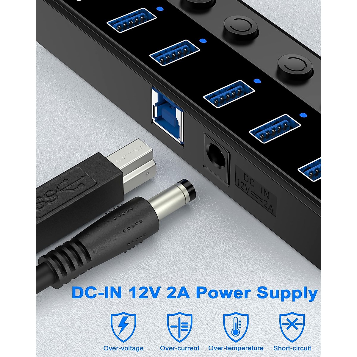 7-Port USB 3.0 Hub, Qeefun 3.0 Powered, USB Adapter USB Extender USB Port Expander USB hub for Laptop, PC, USB Flash Drives, and More ……