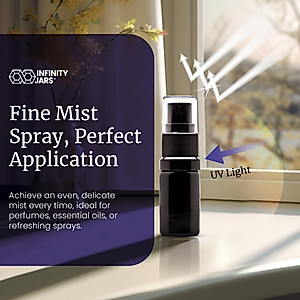 Infinity Jars 5 Ml (.17 fl oz) Black Ultraviolet Glass Fine Mist Spray Bottle Cleaning Products Refillable Containers Homemade Perfume Blends Room, Sprays Bath Beauty Hair, Screw Top Bottles