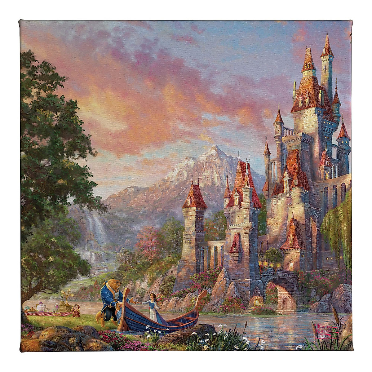 Thomas Kinkade Disney Beauty and The Beast II 14" x 14" Gallery Wrapped Canvas Art | Frameless Room Wall Art | Certificate of Authenticity Included