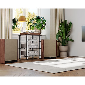 FITUEYES 4-Tier Media Stand Audio/Video Component Cabinet with Glass Shelf for/Apple Tv/Xbox One/ps4 Panda Silver Color