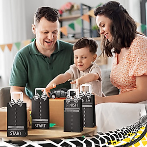 Leinuosen 16 Pcs Race Car Party Goody Bags Racing Car Birthday Party Goody Treats Bags Let's Go Racing Paper Bags Party Decorations for Racing Car Themed Birthday Decorations Kids Adults