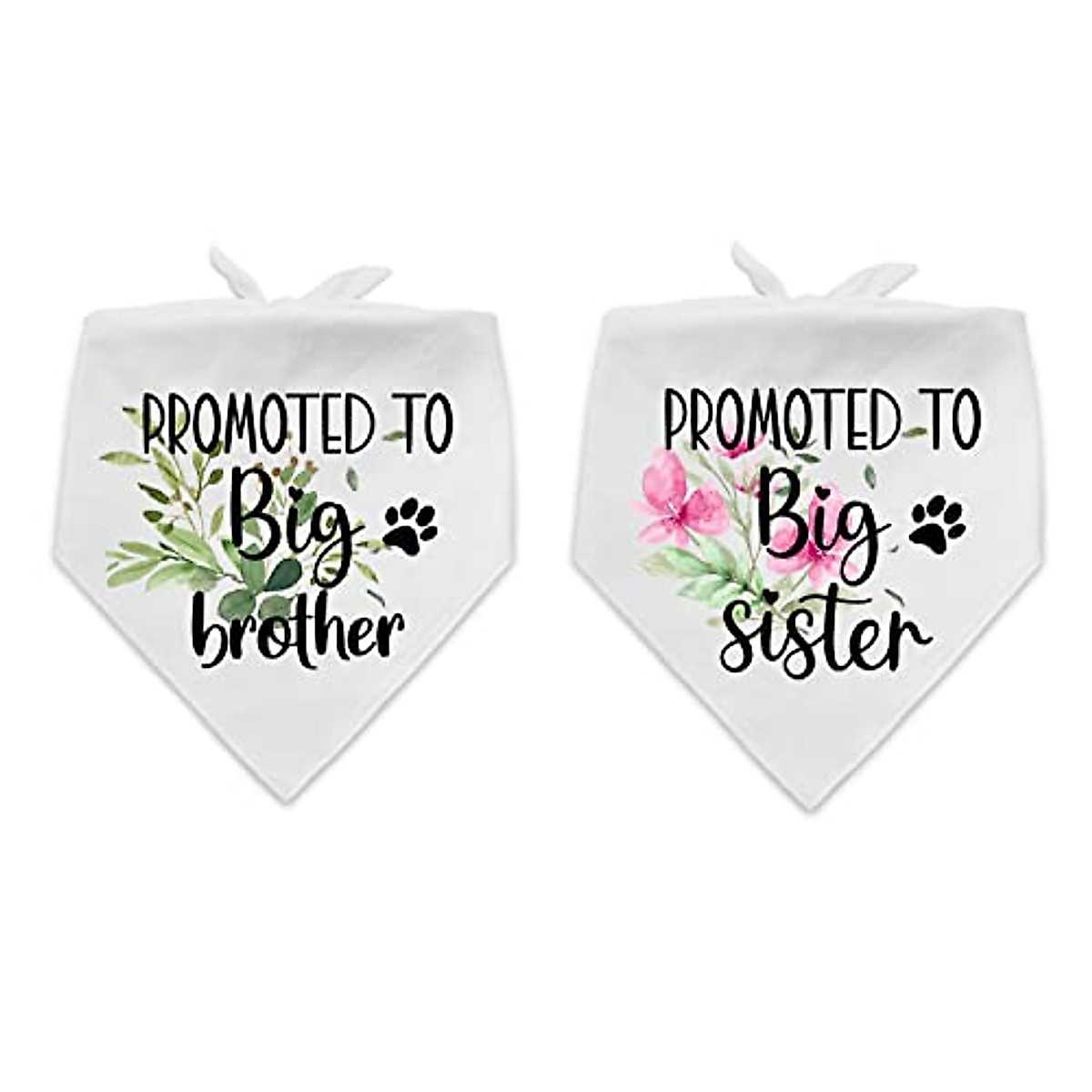 2 Pack Promoted to Big Brother Sister, White Flower Pattern Cotton Pet Dog Bandana, Pet Dog Pregnancy Announcement Gender Reveal Photo Prop for Dog Lovers Owner Gifts