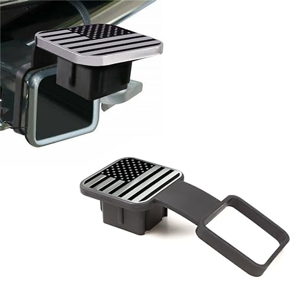 gunhunt 1 PC Auto Tow Trailer Seal Cap, 3.15" x 3.05" American Flag Square End Plug Plug Protector, Universal for 2" Trailer Receiver Tube, Compatible with Cars, Trucks, Vans, SUVs, Trailers (Black)
