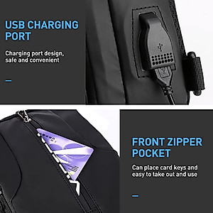 Anti Theft Sling Bag Shoulder Crossbody Backpack Chest Bag for Men Women Multipurpose Waist Pack with USB Charging Port (Grey)