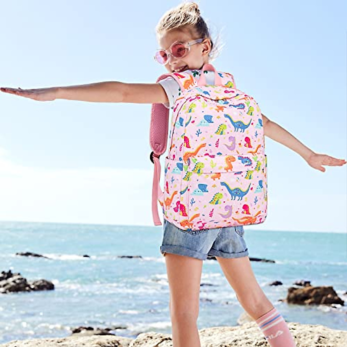 CAMTOP Kids Backpack for Girls School Bookbag with Lunch Box Set for Preschool Kindergarten Elementary (Colorful-Dinosaur)