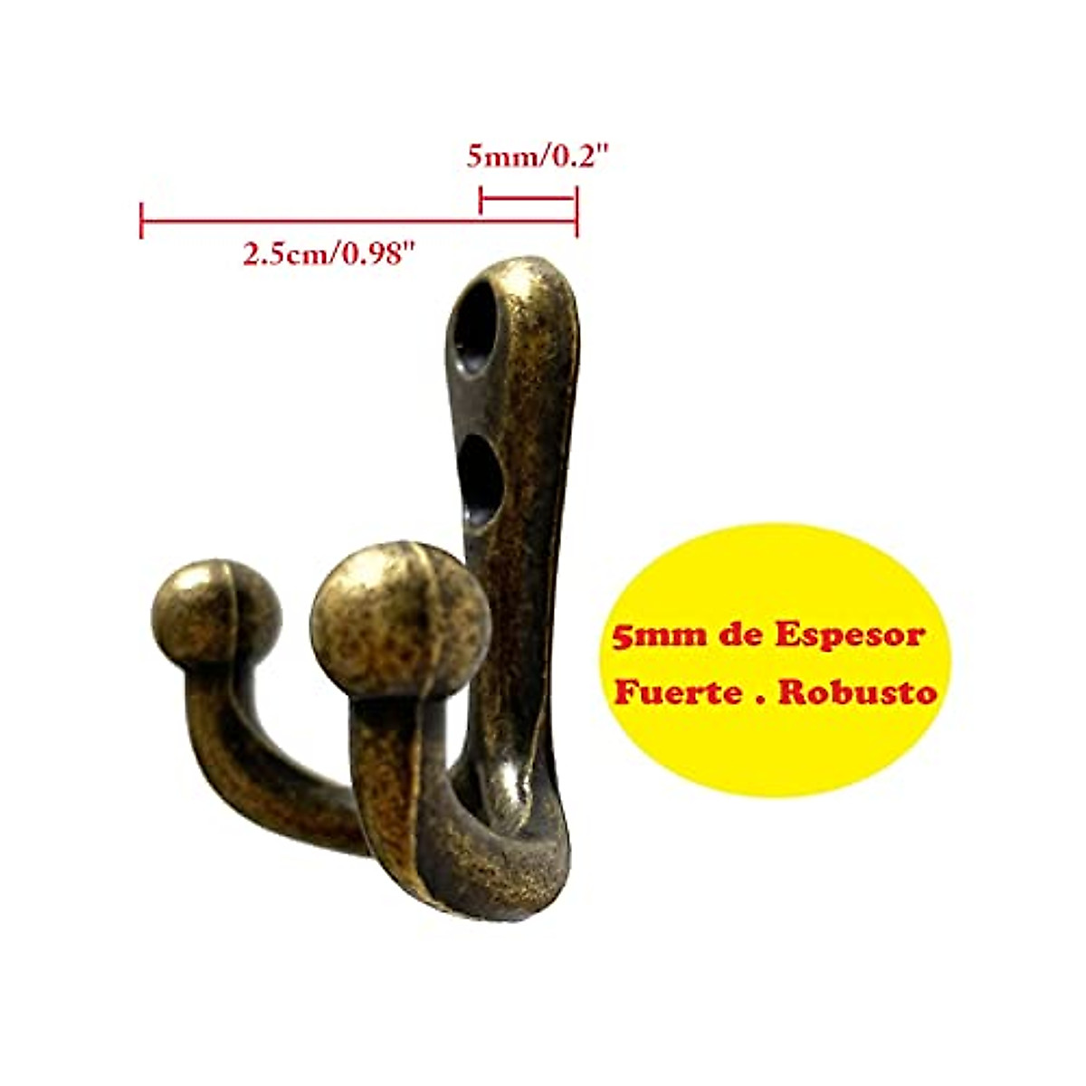 Mokife 5 Pack Coat Hooks Heavy Duty Vintage Double Wall Hook Strong Entrance Hangers for Hanging Clothes Jackets Robes Towels Hats Keys Bags Cups, Bronze