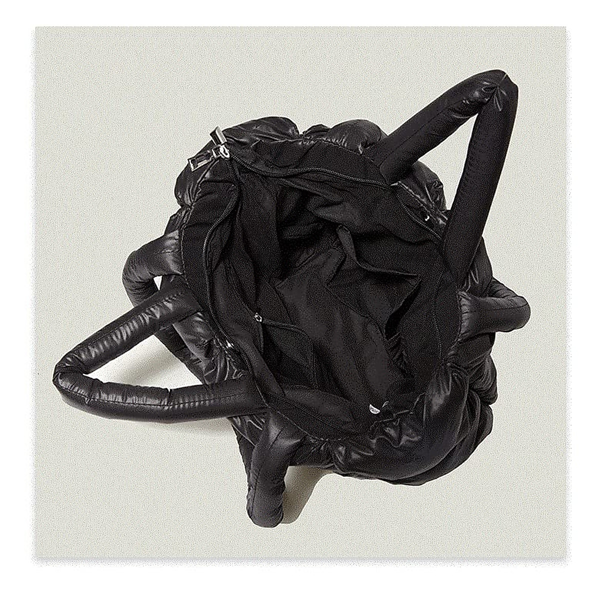 Large Puffer Tote Bag Winter Soft Puffer Down Padding Shoulder Bags Trendy Luxury Quilted Padded Handbags for Women (Black)