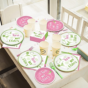 96pcs A Tini Bit Older Party Supplies Martini Paper Plates Napkins Weenies and Tini Dessert Party Tableware Set Hot Pink & Green Dinnerware for Birthday Bridal Wedding Baby Shower Decoration Serve 24