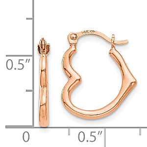 14K Rose Pink Gold Heart Hoops Love Friendship Earrings