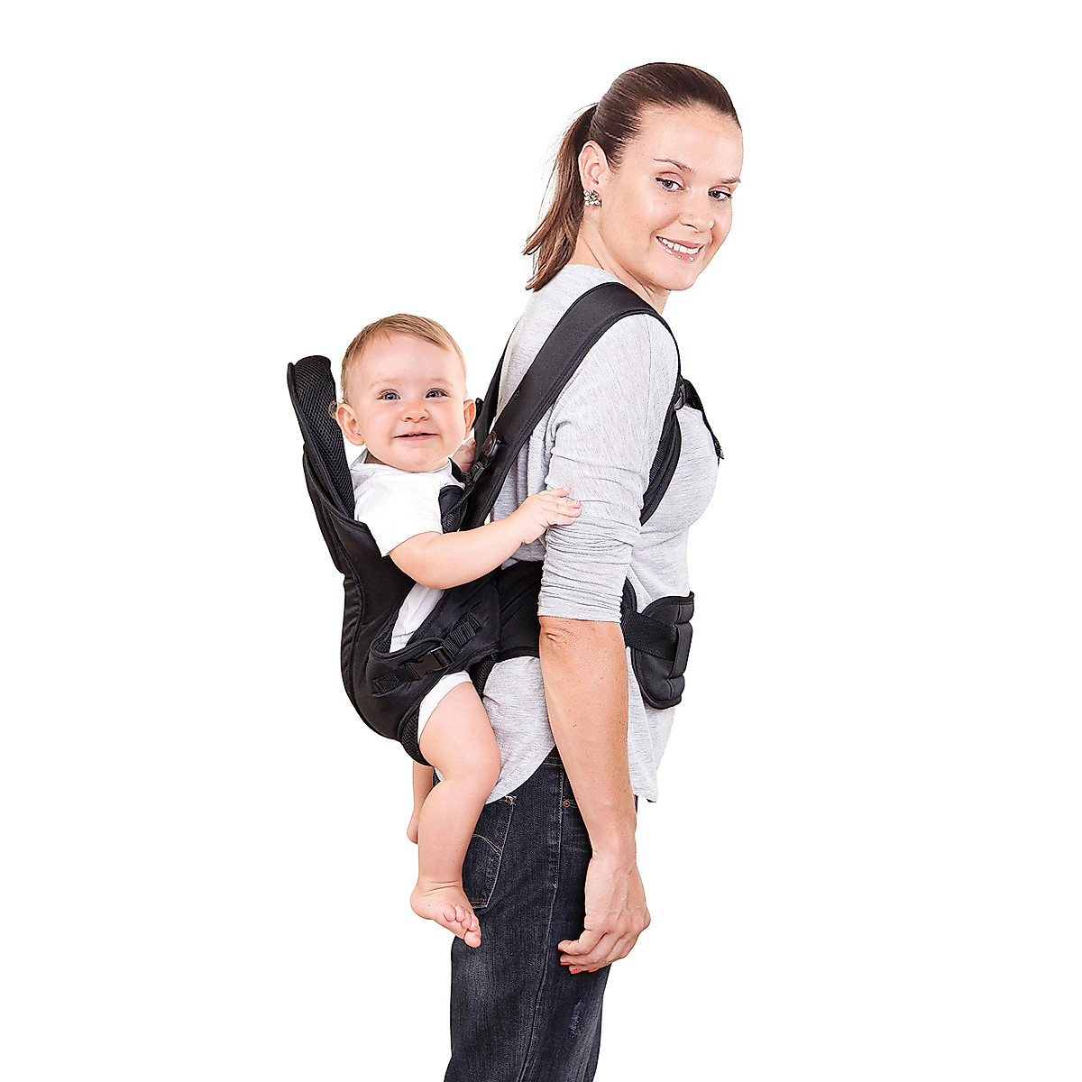Dreambaby Manhattan Adjustable 3 in 1 Position Baby Carrier - IHDI Approved Hip Healthy - Newborns Toddlers up to 33lbs - Fits for Most Adult Sizes - Black - Model L296