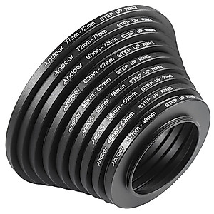 Filter Ring Adapter, Andoer 18pcs Camera Lens Filter Metal Adapter Ring Kit (9pcs Step Up Set & 9pcs Step Down Ring Set)