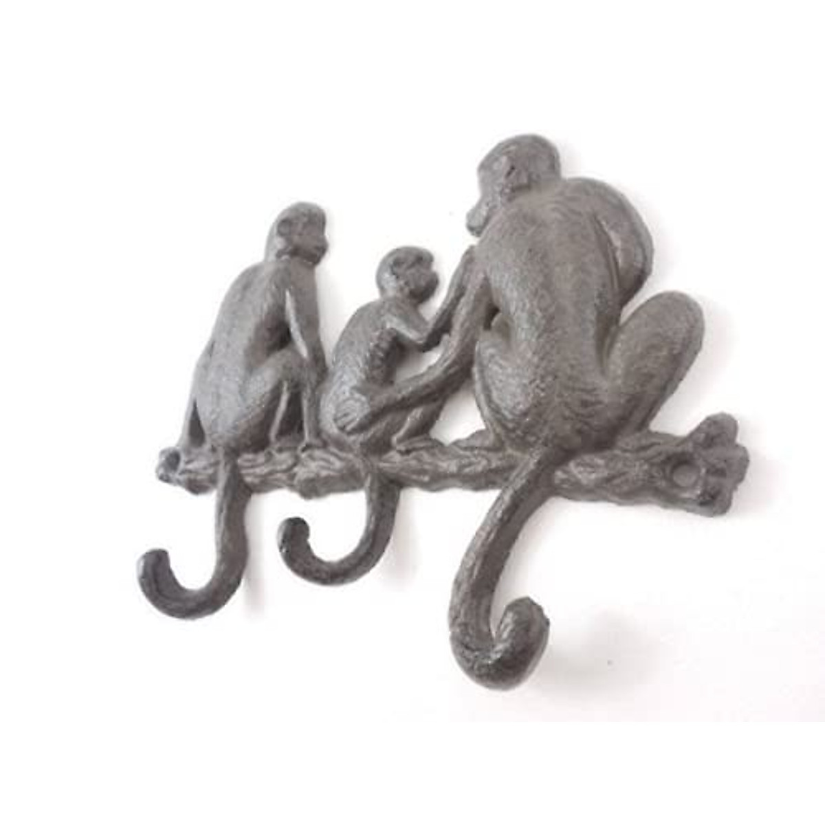 Handcrafted Nautical Decor Cast Iron Sitting Monkey Family Decorative Metal Wall Hooks 8"