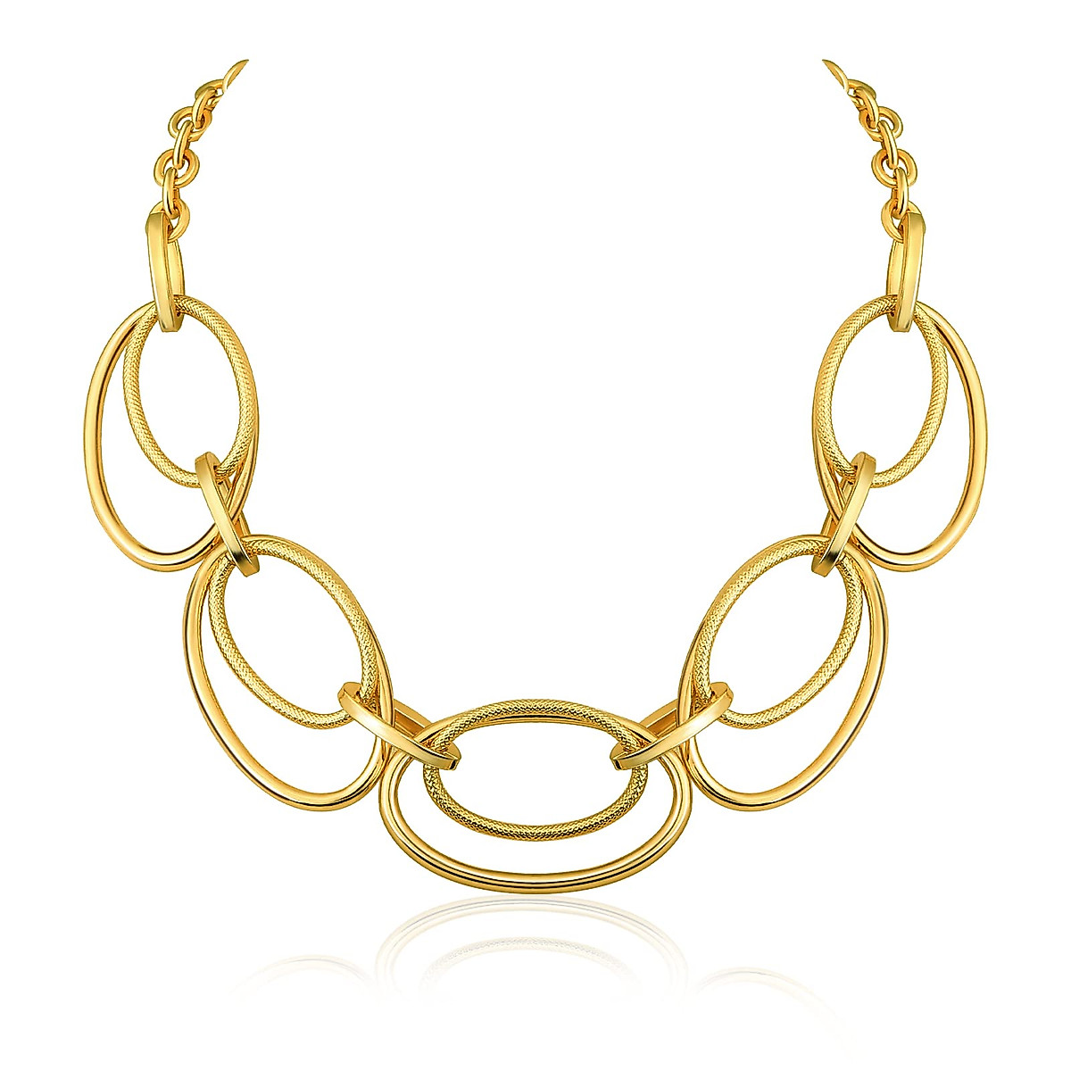 Gold Cable Link Pendant Necklace: 14k Gold Plated Loop Chain Link Statement Choker Necklace for Women - Chunky Fashion Double Oval Hoop Pendant Jewelry - Simple Elegant Women Gift (Gold)