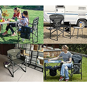 EVER ADVANCED Lightweight Folding Directors Chairs Outdoor, Aluminum Camping Chair with Side Table and Storage Pouch, Heavy Duty Supports 350LBS (Grey/Black)