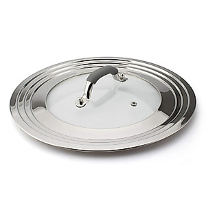 HOMVIDA Stainless Steel Universal Lid for Pans Pots Fits 8.25-12 Inch Cast Iron Skillets Frying Pans Woks - Design with Heat Resistant Handle and Vent Hole - Gray Handle