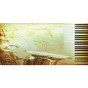 Lunarable Music Mug, Print of Piano Keys on Background with Music Notes Image Nostalgia Jazz Theme, Printed Ceramic Coffee Mug Water Tea Drinks Cup, Pale Yellow Black