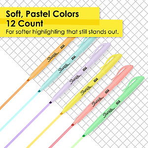 SHARPIE Pocket Highlighters, Mild Pastel Colors, Assorted, Chisel Tip, 12 Count