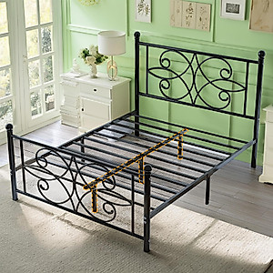 VECELO Full Size Bed Frame with Headboard, Heavy-Duty Platform with Metal Support Slats, Strong Mattress Foundation, No Box Spring Needed, Matte Black