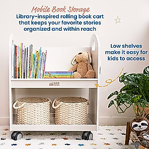 ECR4Kids Mobile Book Cart with Countdown Timer, Classroom Bookshelf, 29.3"D x 15.75"W x 34.25"H, White Wash
