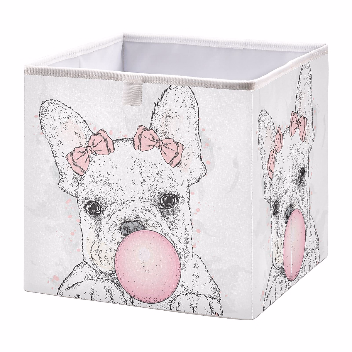 French Bulldog with Gum Storage Baskets for Shelves Foldable Collapsible Storage Box Bins with Cubes Toys Closet Organizers for Pantry Clothes Storage Toys, Books, Home, Office,16 x 11inch