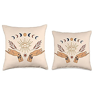 Goddess Mystical Aesthetic Celestial Goddess Aesthetic Boho All Seeing Eye Moon Phases Throw Pillow, 18x18, Multicolor