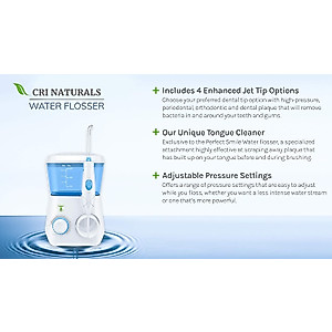 CRI Naturals Water Flosser - 8 Dental Tips, 10 Pressure Levels, 600 ML Reservoir for Gum & Tooth Health, Braces & Bridges, Professional Countertop Electric Dental Oral Irrigator