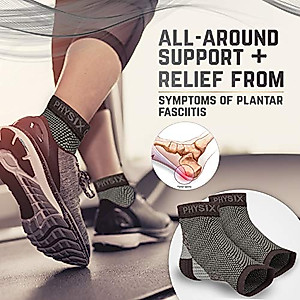 Physix Gear Sport Plantar Fasciitis Socks with Arch Support for Men & Women - Ankle Compression Sleeve, Toeless Compression Socks Foot Pain Relief, Ankle Swelling - Better than Night Splint, Black XXL