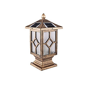 MODEBHD Aluminum Metal Vintage Outdoor Solar Post Light IP54 Waterproof Garden Lawn Lamp Two-Tone LED Column Light Exterior Wall Post Pillar Lights Patio Garden Villa Door Pillar Table Lights