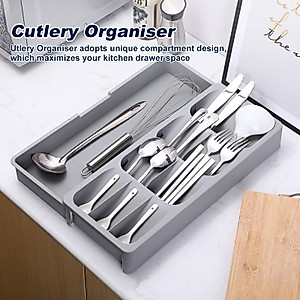 pyntop Silverware Organizer Storage Tray, Cutlery Expandable Organizer, Multipurpose Kitchen Drawer Organizer for Kitchen Drawer Spoon Knife and Fork Holding Flatware
