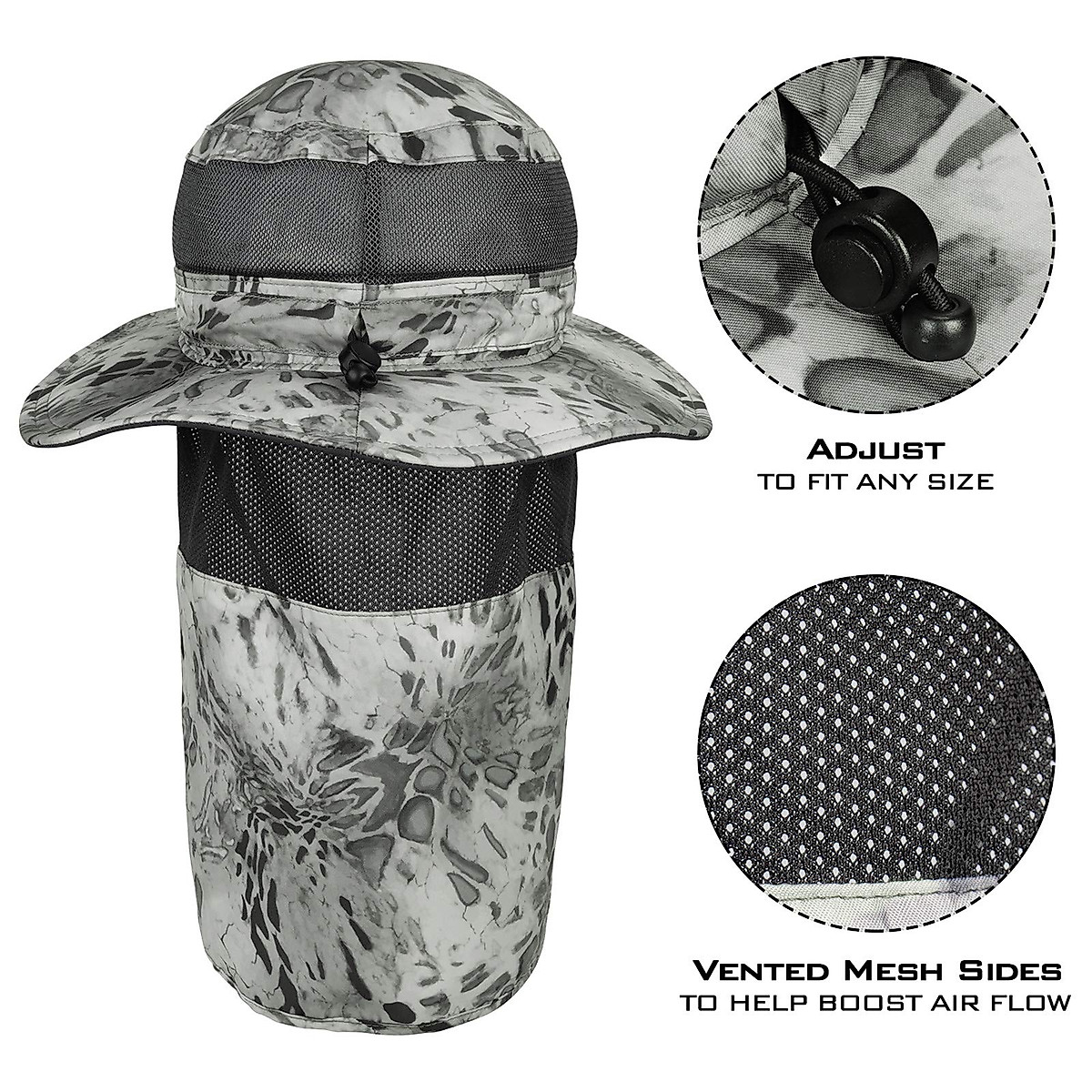 KastKing UPF 50 Boonie Hat Fishing Hat with Removable Neck Flap Sun Hats,Silver