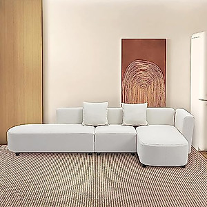 KEVINSPACE 110.2'' Sofa Modern Style Living Room Luxury Couch Upholstery Curved Ottoman 4-Seat Sofa Right Hand Facing Chenille Couch for Bedroom, Office, Apartment, Beige