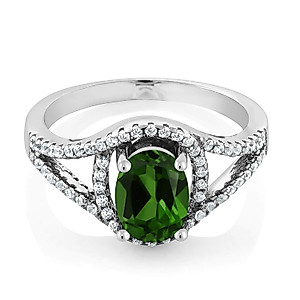 Gem Stone King 925 Sterling Silver Green Chrome Diopside Ring For Women (1.91 Cttw, Oval 8X6MM) (Size 7)