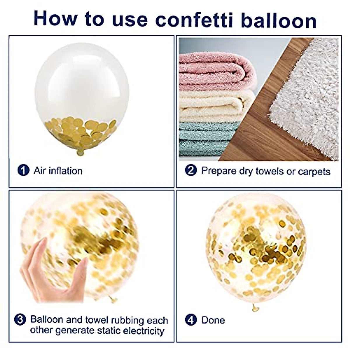 Navy Blue Gold Balloons Garland Arch Kit - 120 Pcs Navy Blue and Metallic Gold Confetti White Latex Balloons for Party Wedding Birthday Special Events Party Graduation Decoration