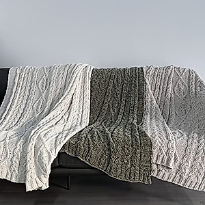 Knitted Luxury Chenille Throw Super Soft Throw Blanket for Sofa Bed All Season Decorative Couch Blanket 50x60 Cream
