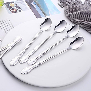 Long Iced Teaspoon 8-Inch Cold Drink Stirring Spoon, BYEGOU 12 PCS Stainless Steel Mixing Spoons Silverware Flatware Set