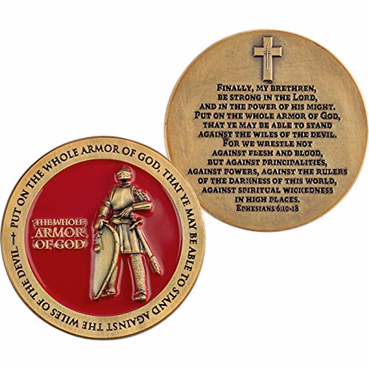 Armor of God, Christian Challenge Coin for Bible Study, Youth Groups, Handout for Teens, Religious Antique Gold-Color Plated Prayer Token