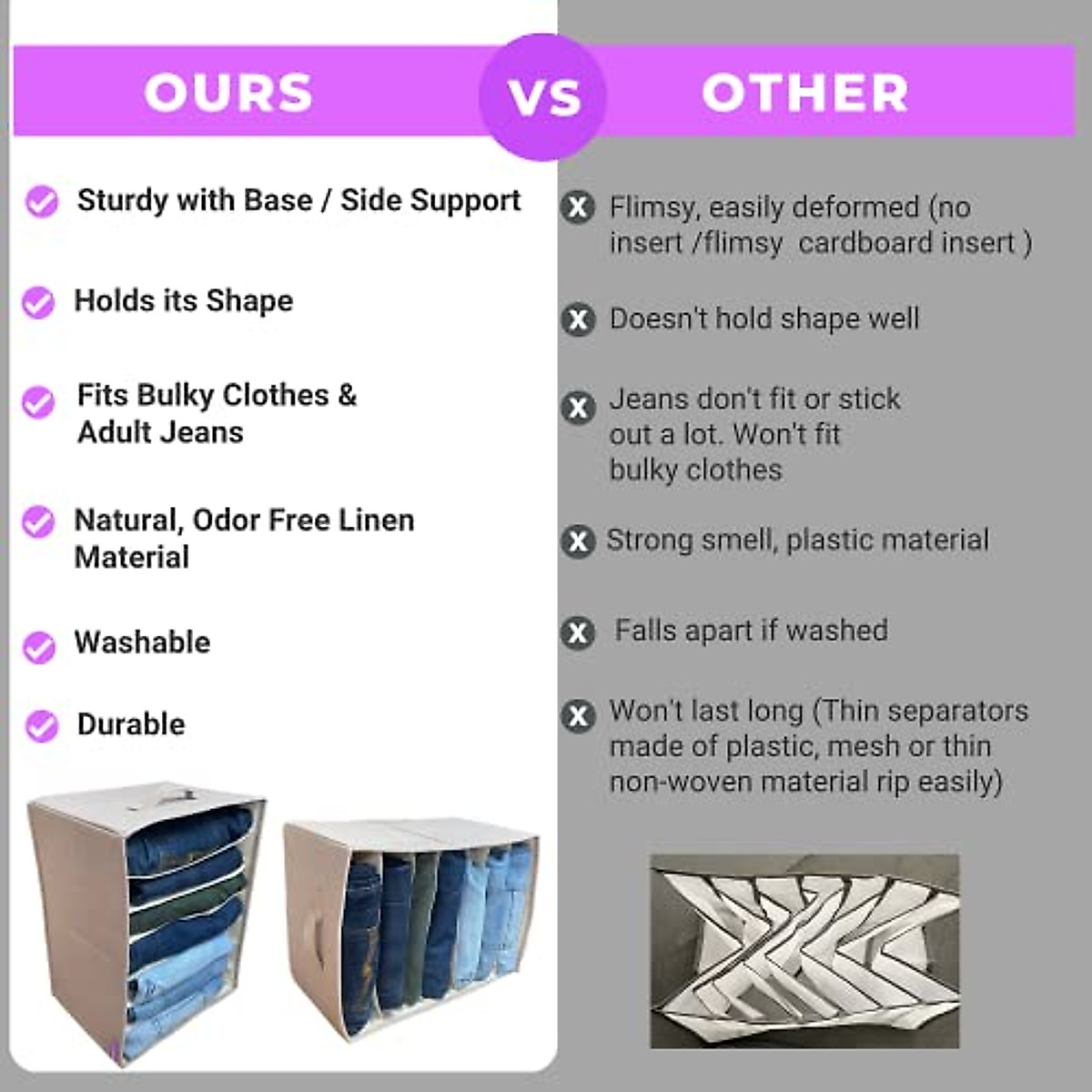 Jacarandas Oversize Wardrobe Clothes Organizer, Clothes Organizer for Folded Clothes, Jeans Organizer, Pants Organizer, Stackable, 7 Grids, Beige