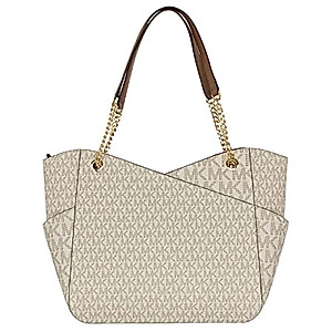 Michael Kors Jet Set Travel Large Chain Shoulder Tote Vanilla MK Signature Logo